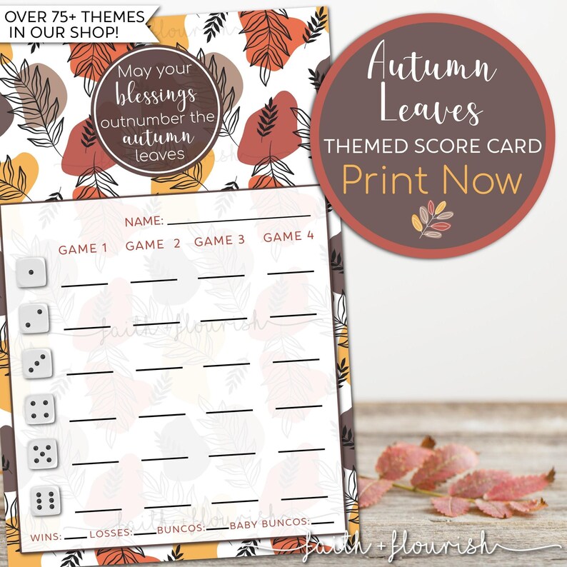Printable Autumn Leaves Bunco Score Card Sheet, Fall Harvest Bunco ...
