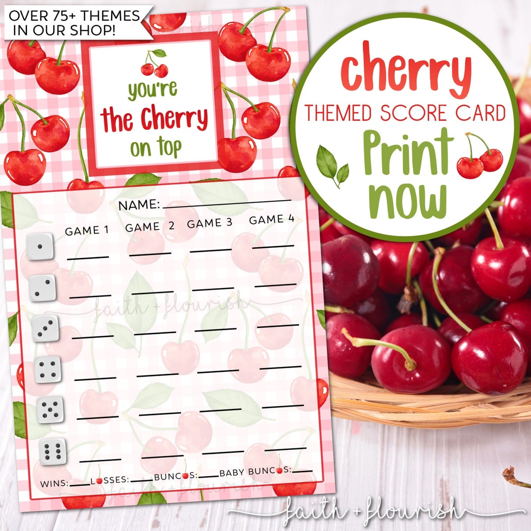 Printable Cherry Bunco Score Card Sheet, Spring and Summer Fruit Bunco ...