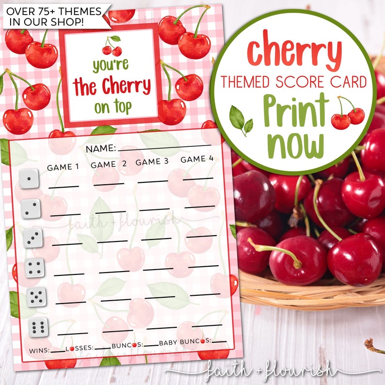 Printable Cherry Bunco Score Card Sheet, Spring and Summer Fruit Bunco ...