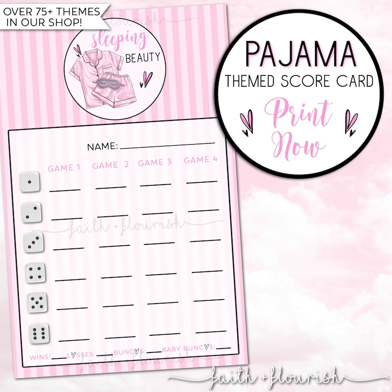 Printable Pajama Bunco Score Card Sheet, Ladies Pajama Night Party ...