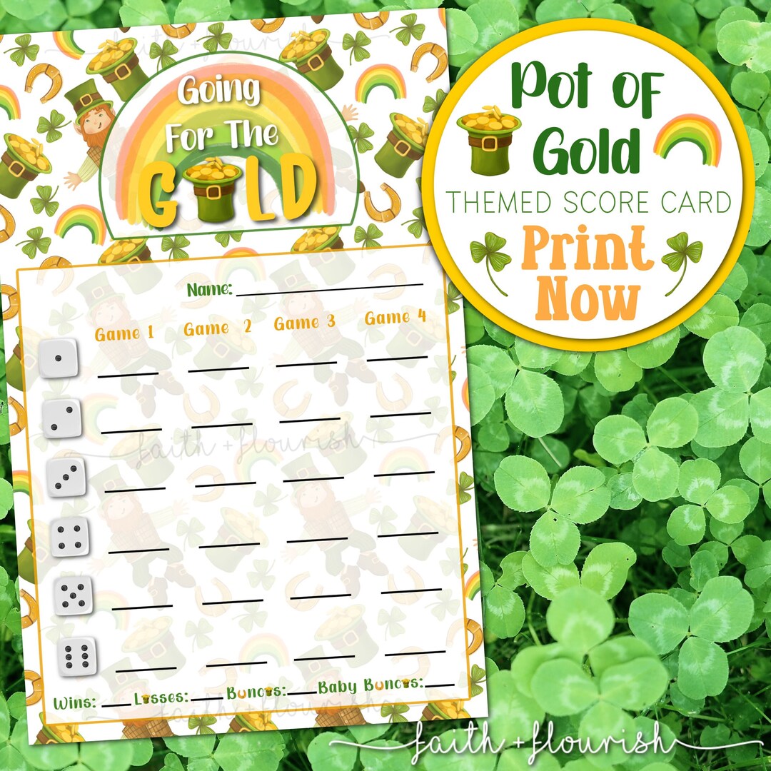 St. Patrick's Day Bunco Score Card, Pot of Gold Design (digital ...