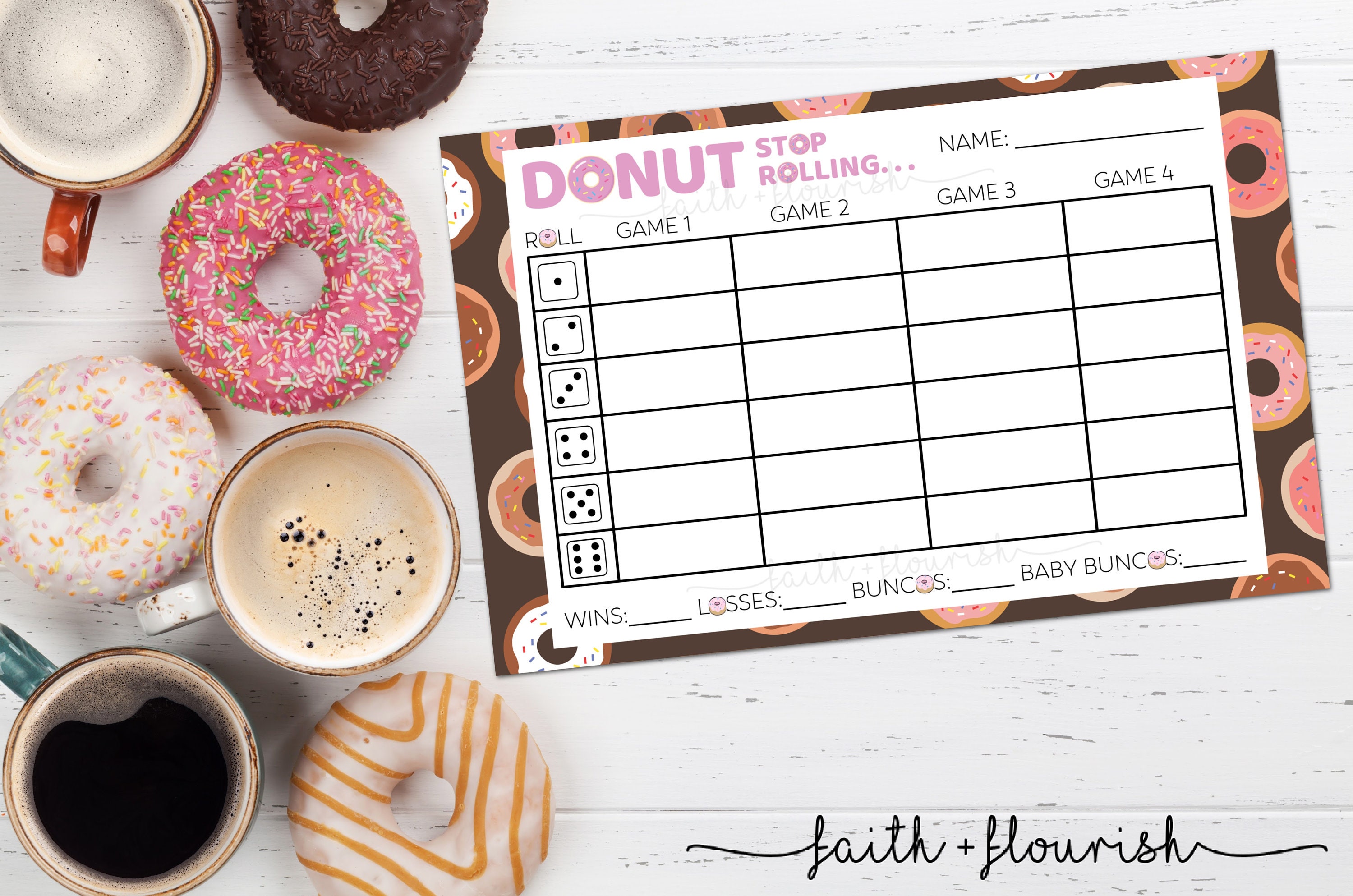 Printable Donut Theme Bunco Bundle Set, Donut Stop Rolling, Breakfast ...