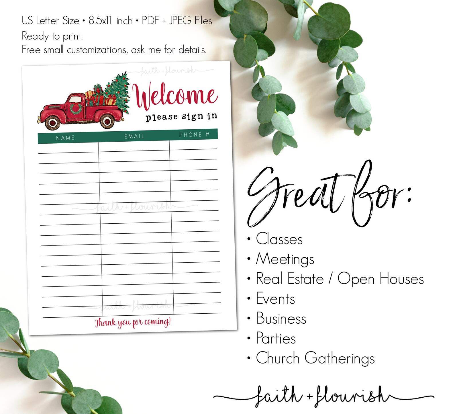 Printable Christmas Truck Sign in Sheet Business Office Sign - Etsy