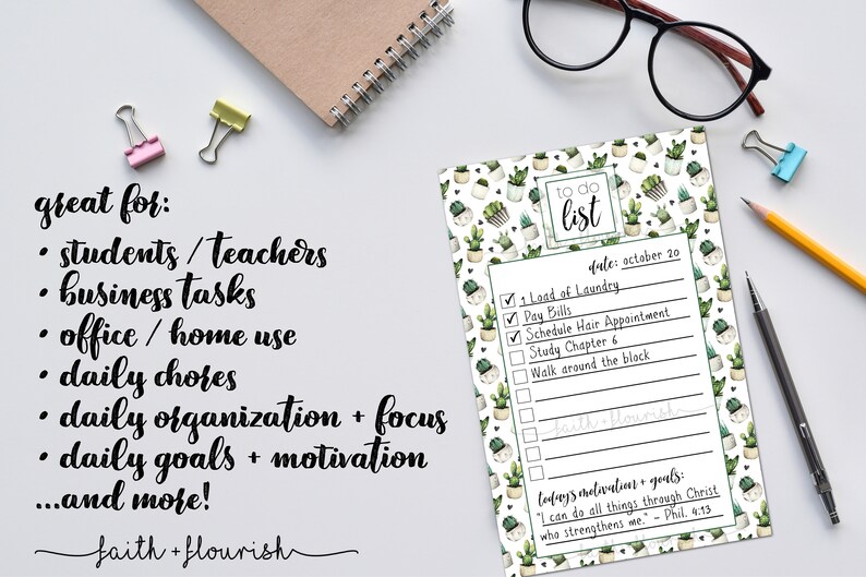 Printable Cactus to Do List Sheet, Daily Home Office Business Organizer ...