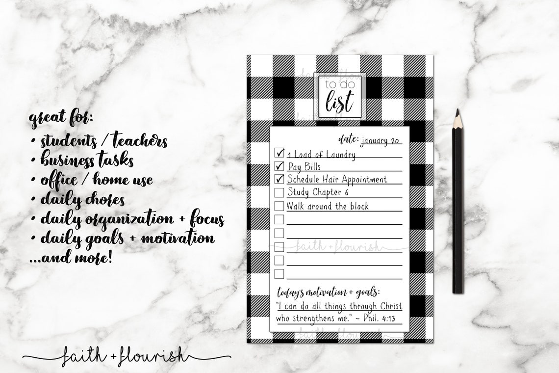 Buffalo Check to Do List Printable, Daily Planner (PDF) - Etsy