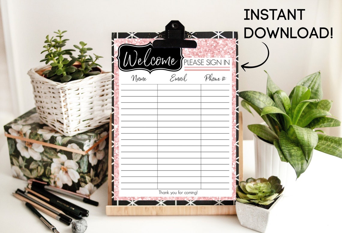 Pink Printable Sign in Sheet | Name Email and Phone Number Contact Info ...