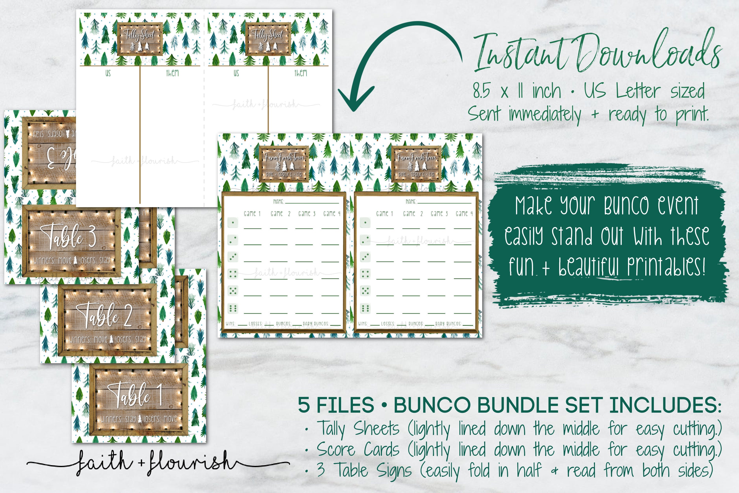 Printable Christmas Tree Bunco Bundle Set, Winter Christmas December ...