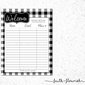 Buffalo Check Sign in Sheet, Modern Business Printable (PDF + JPEG) - Etsy