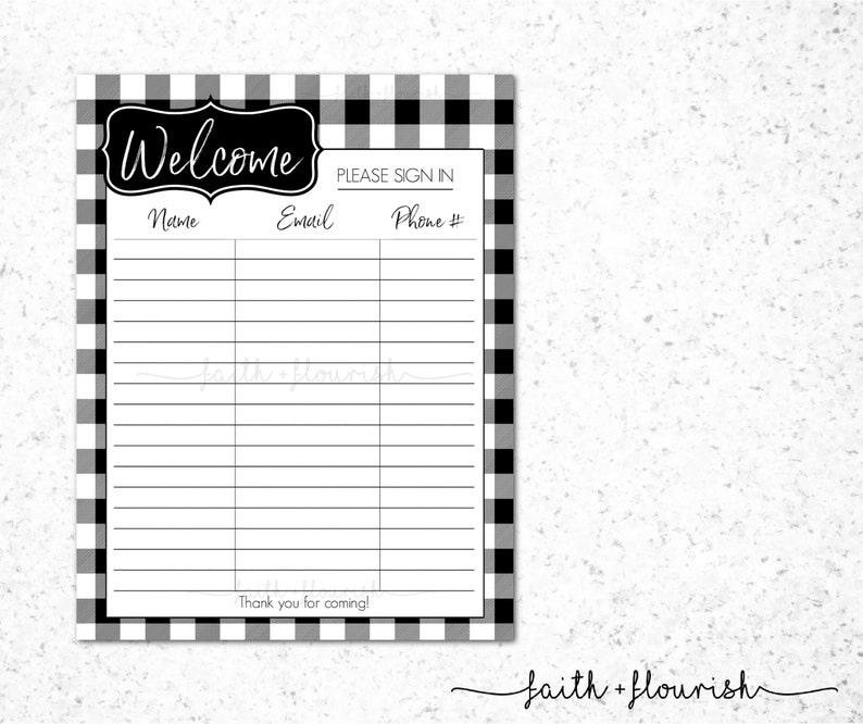 Buffalo Check Sign in Sheet, Modern Business Printable (PDF + JPEG) - Etsy