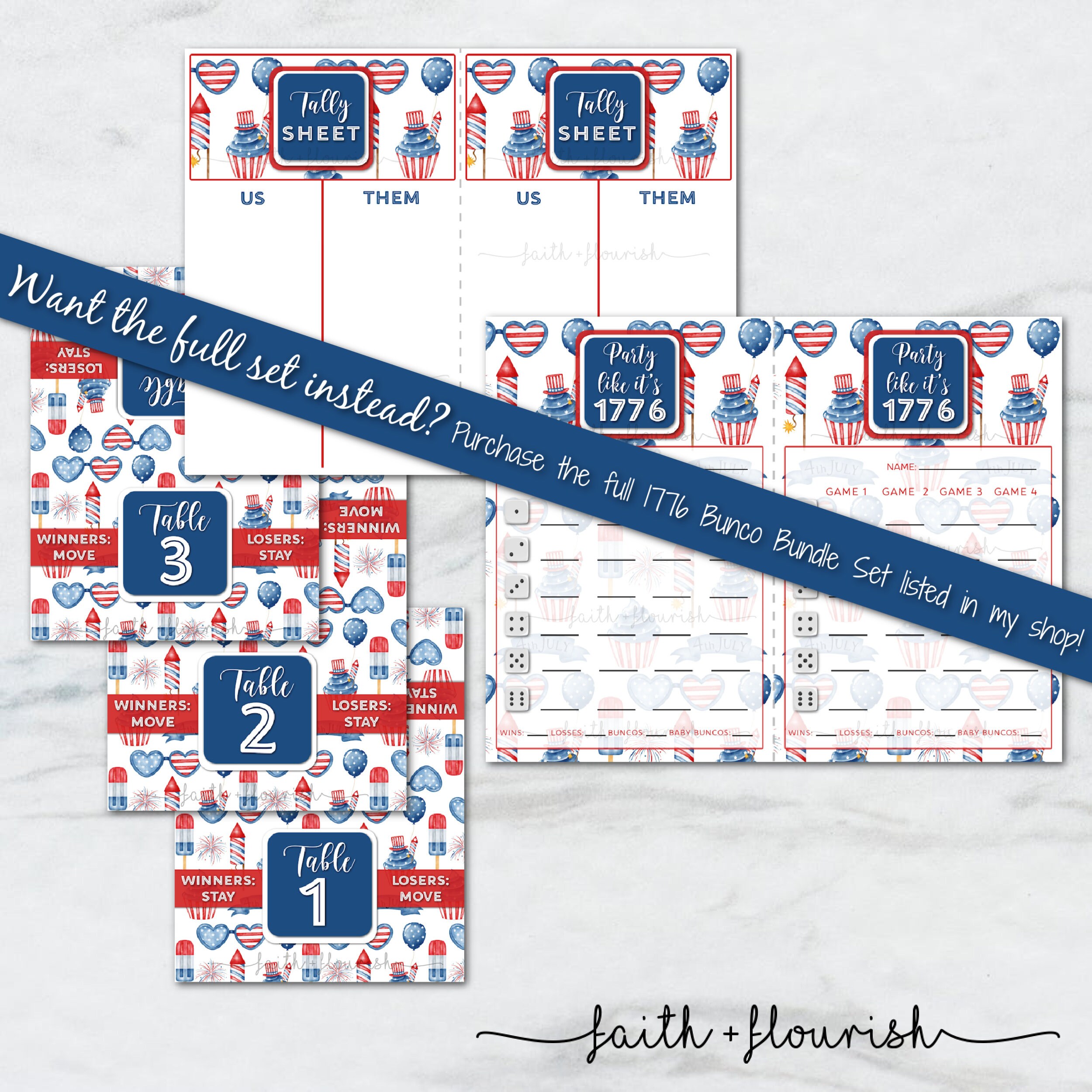 Printable 1776 Themed Bunco Score Card Sheet, 4th of July Bunco ...