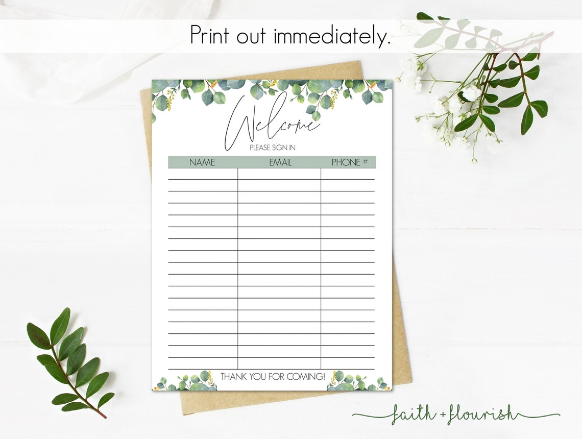 Printable Welcome Sign in Sheet | Real Estate and Open House Flyer ...