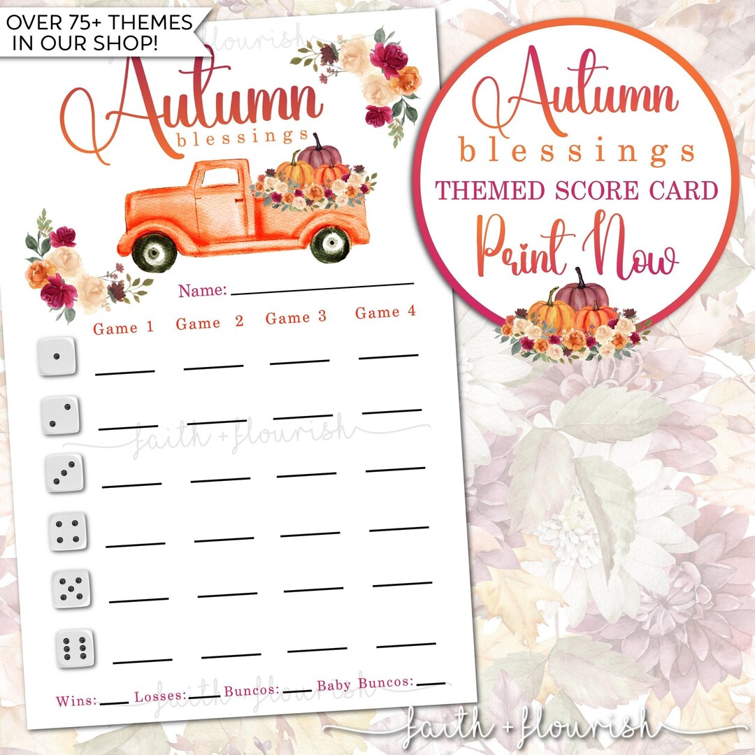 Printable Autumn Blessings Bunco Score Card Sheet, Fall & Autumn ...