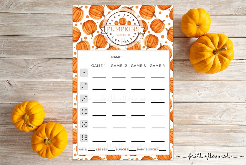 Printable Farm Fresh Pumpkins Bunco Score Card Sheet, Fall and Autumn ...