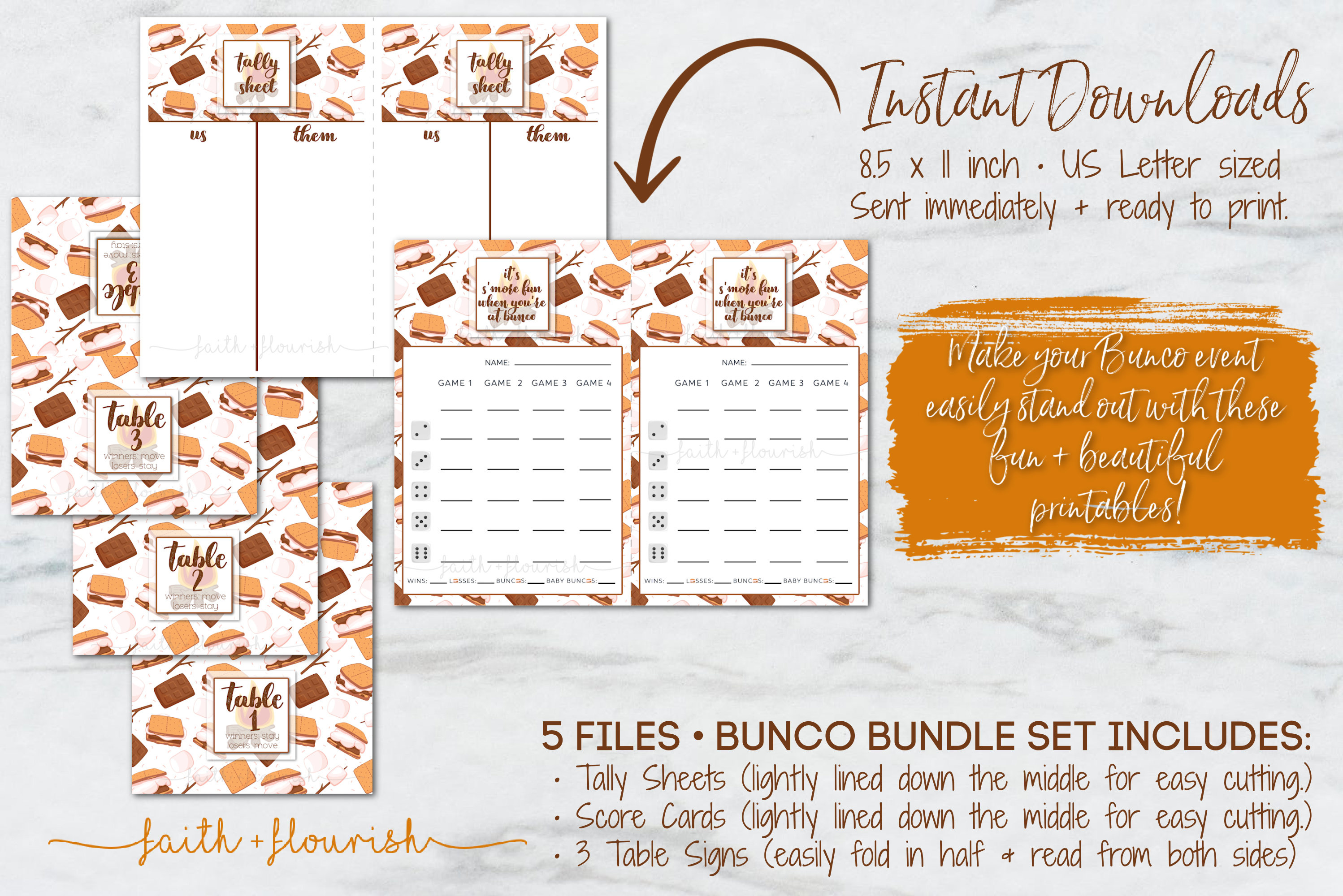 S'mores Bunco Printable Bundle, Camping Theme (instant Download) - Etsy