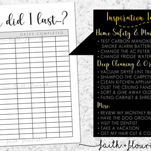 Printable When Did I Last Organization Sheet, Daily Task Journal Log ...