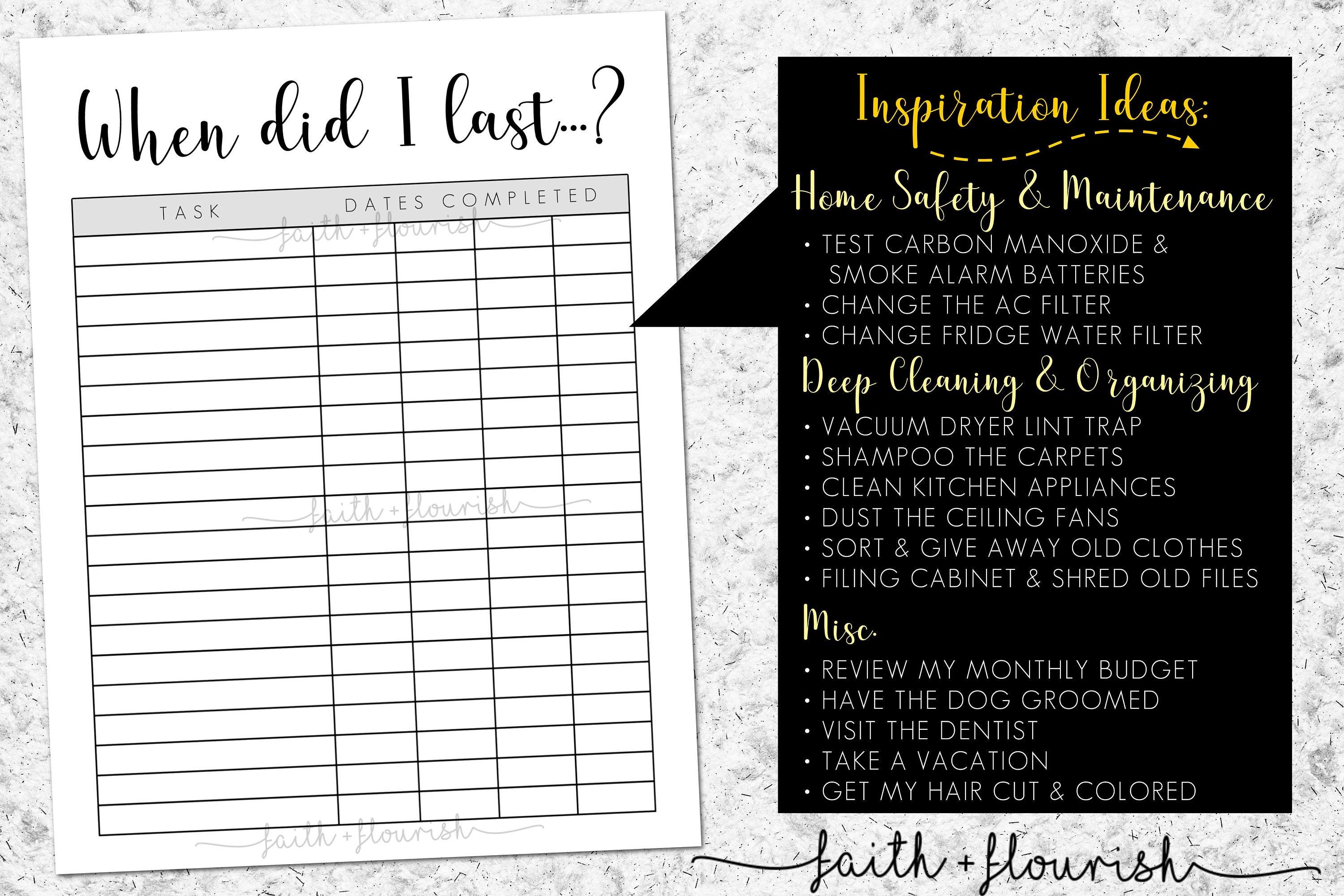 Printable When Did I Last Organization Sheet, Daily Task Journal Log ...