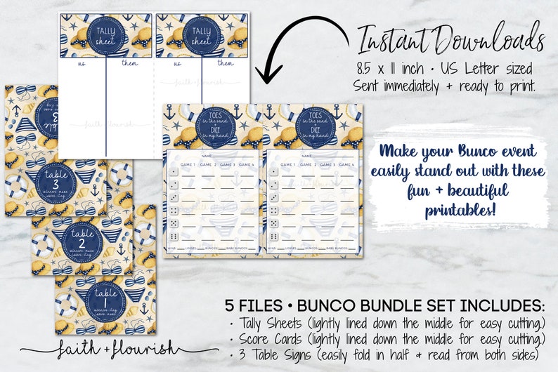 Printable Toes in the Sand Bunco Bundle Set, Summer + Beach Bunco, Flip ...