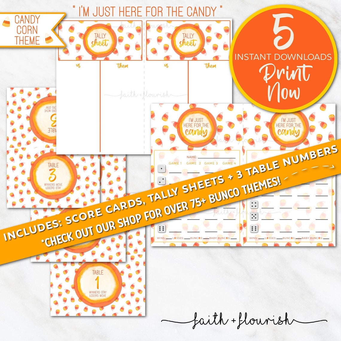 Printable Candy Corn Bunco Bundle Set, Halloween Bunco Score Cards ...