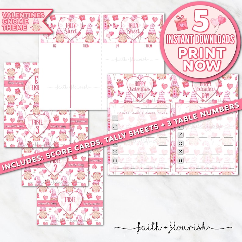 Printable Valentine Gnome Bunco Bundle Set, Happy Valentine's Day Bunco ...