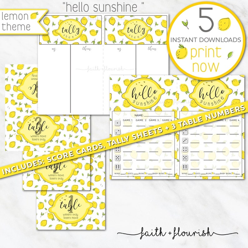 Printable Lemon Bunco Bundle Set, Year Round Bunco, Summer Bridal and ...