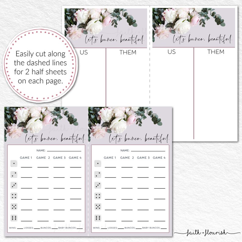 Printable Floral Bunco Bundle Set, Let's Bunco Beautiful Score Card ...