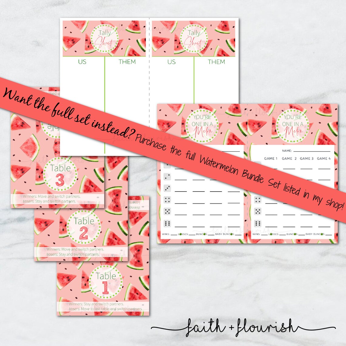 Printable Watermelon Bunco Score Card Sheet, One in a Melon Bunco ...