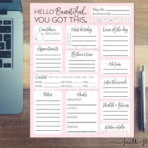 Printable Hello Beautiful Daily Planner | Daily Time Organizer | Water ...