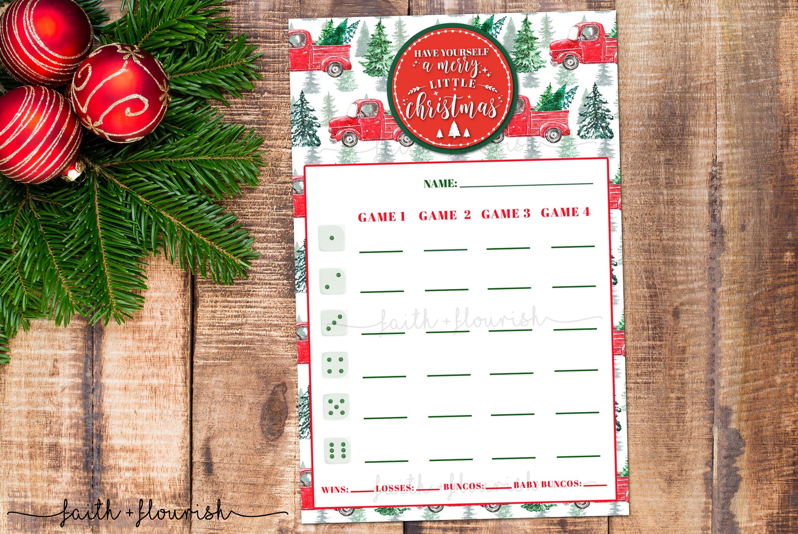 Printable Christmas Truck Bunco Score Card Sheet, Holiday Christmas ...