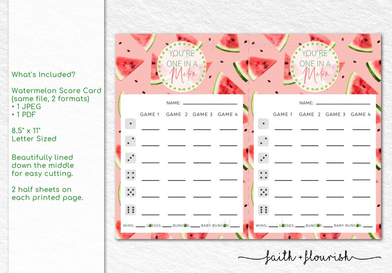 Printable Watermelon Bunco Score Card Sheet, One in a Melon Bunco ...