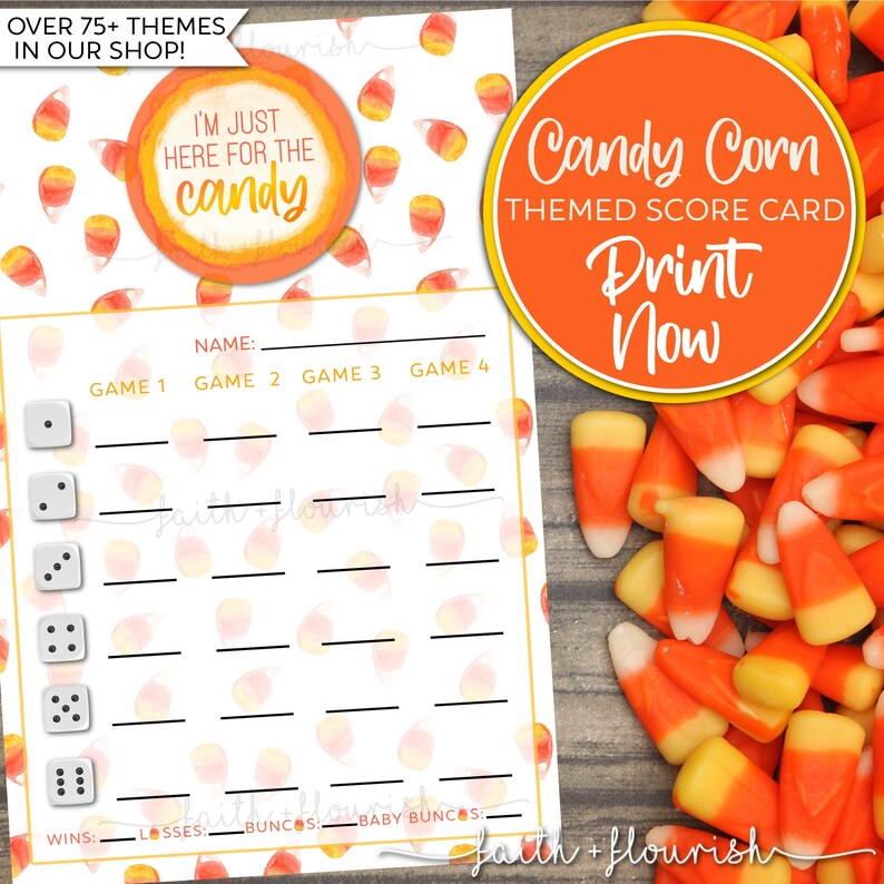 Printable Candy Corn Bunco Score Card Sheet, Halloween Bunco Score Card ...