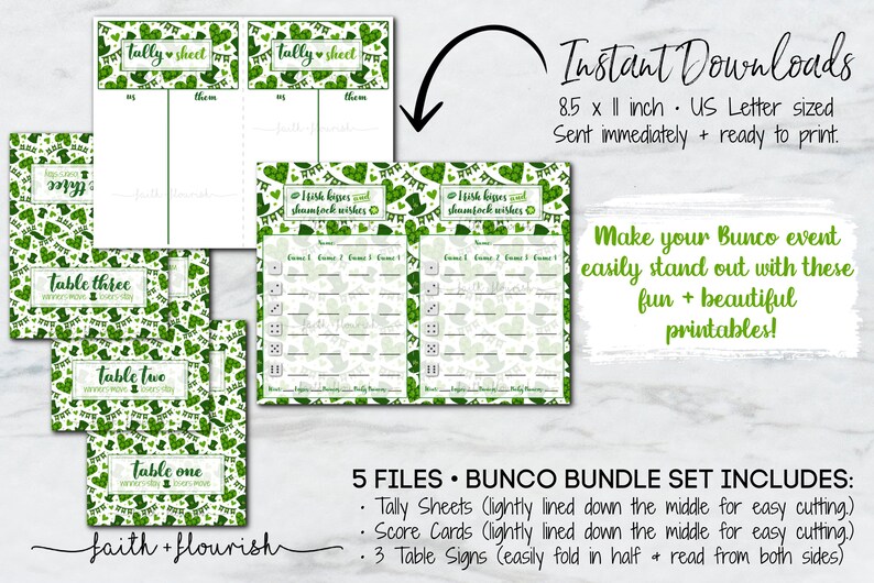 Printable Shamrock Bunco Bundle Set, March St. Patrick's Day Bunco ...