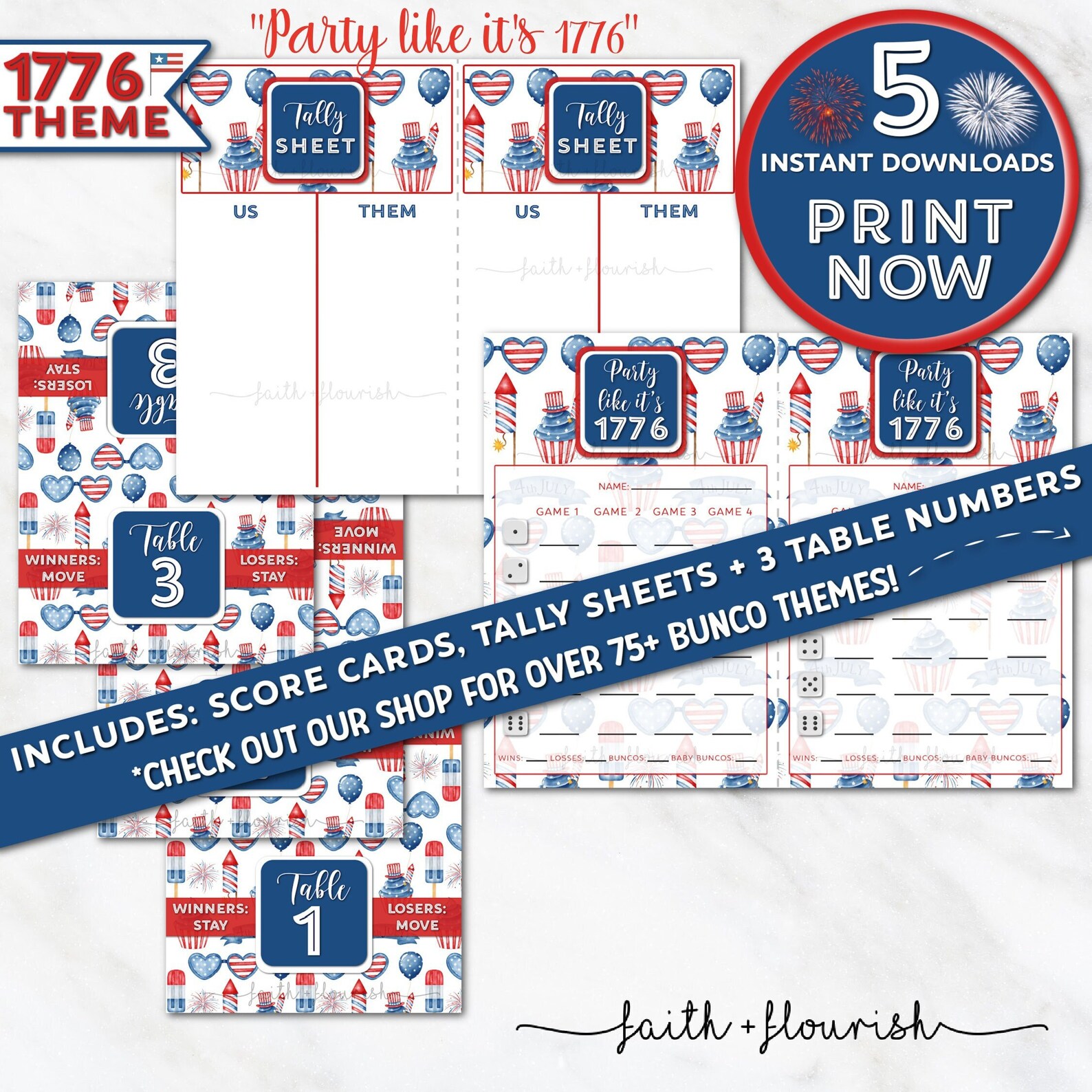 Printable 1776 Themed Bunco Bundle Set, 4th of July Bunco, Patriotic ...
