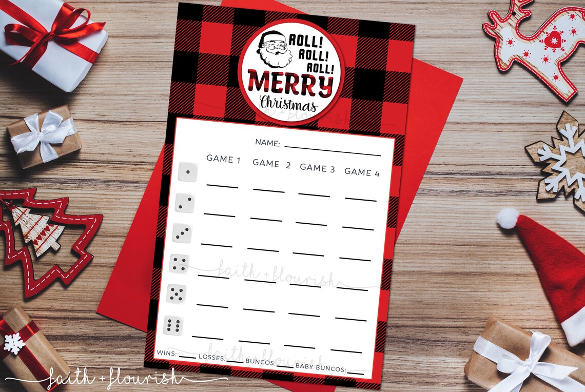 Printable Santa Bunco Score Card Sheet, Red Black Buffalo Check Plaid ...