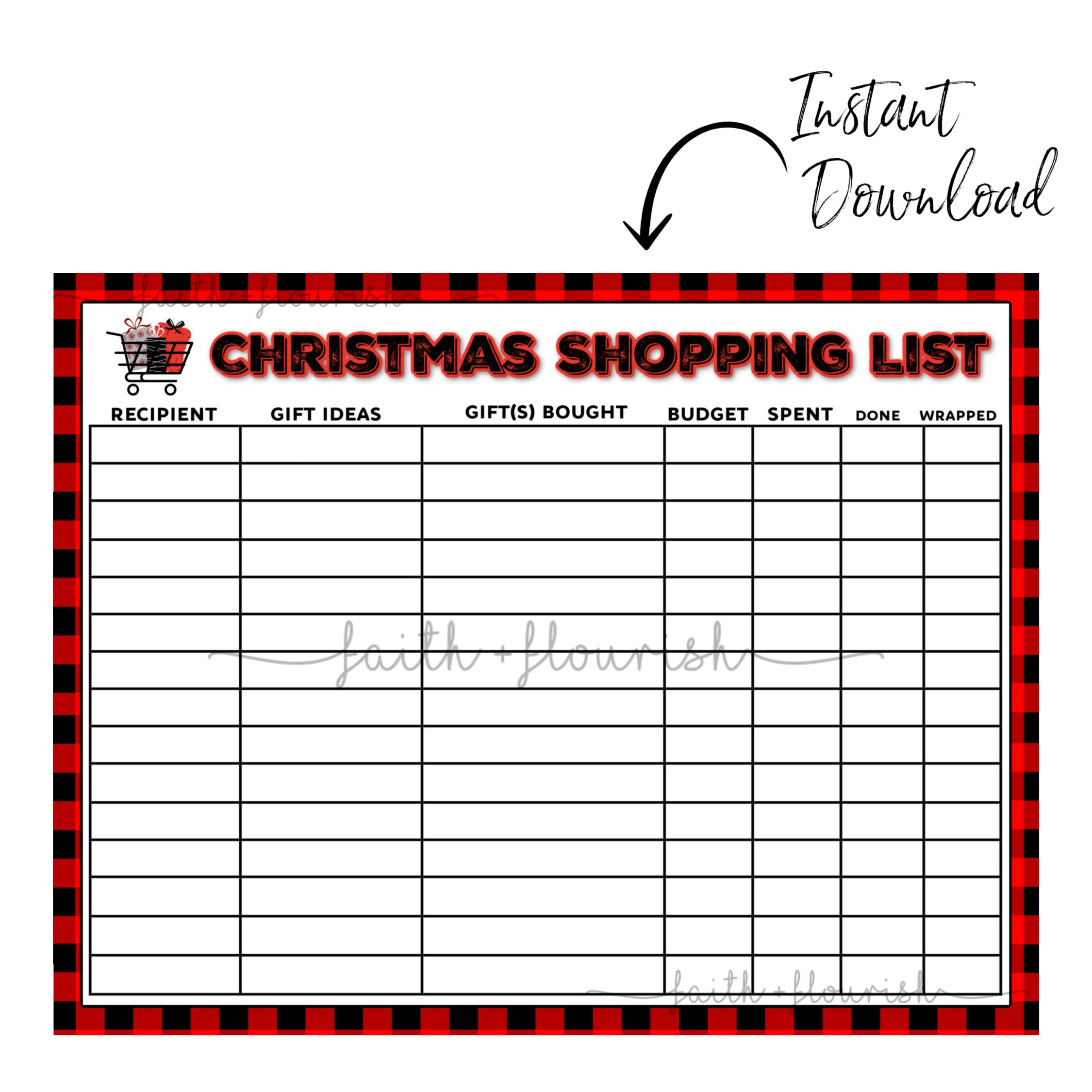 Printable Christmas Gift Shopping List, Christmas Presents and Gifts ...