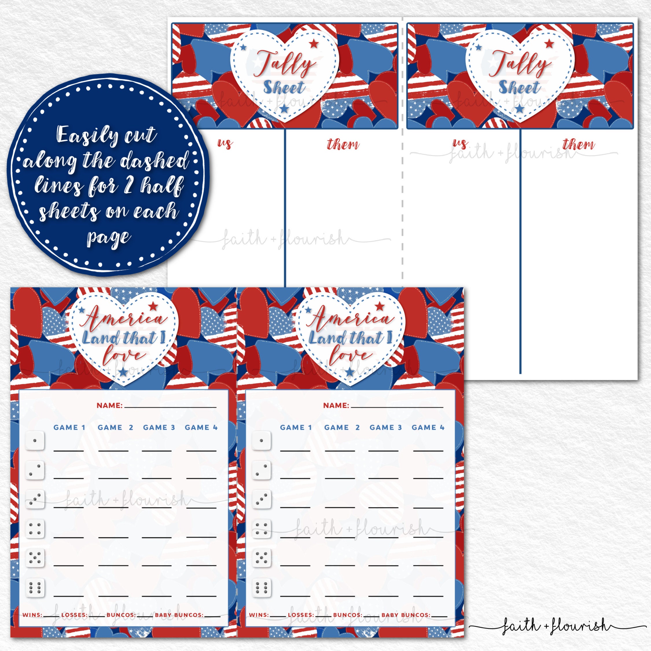 Printable America Themed Bunco Bundle Set, Patriotic 4th of July Bunco ...