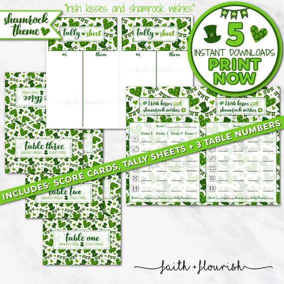 Printable Shamrock Bunco Bundle Set March St. Patrick's | Etsy