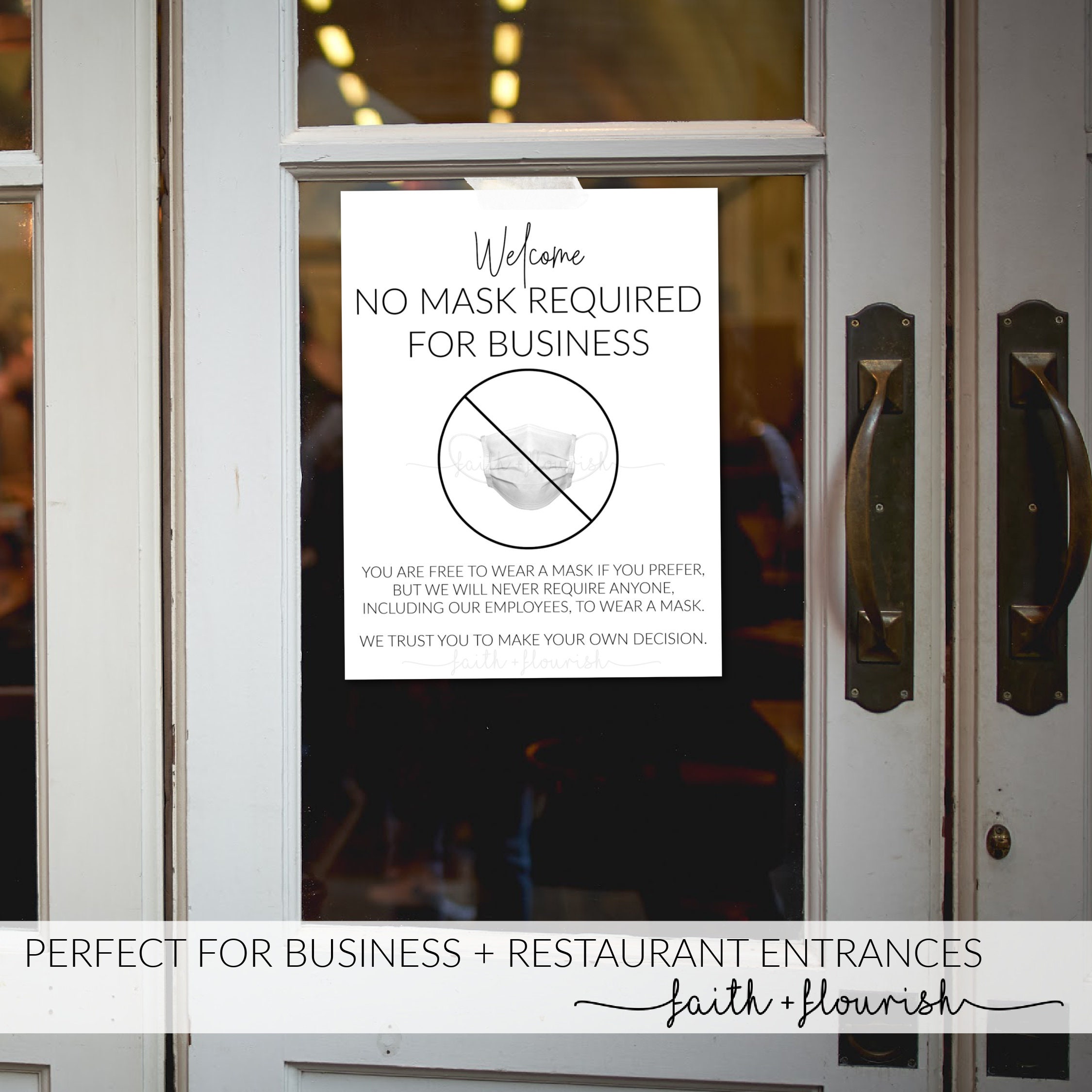 Printable No Mask Required Welcome Sign, Business and Restaurant Window ...