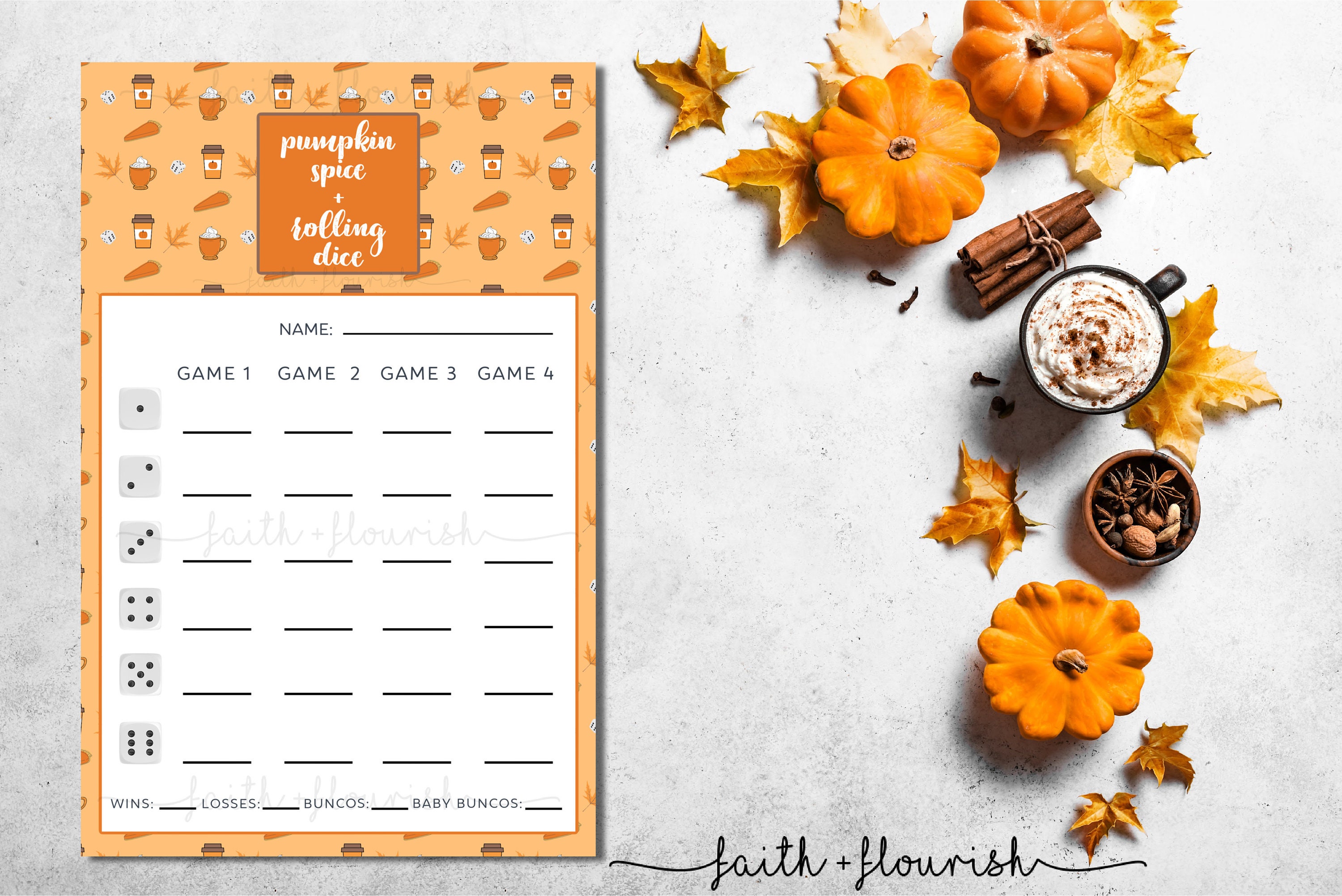 Printable Pumpkin Spice Bunco Score Card Sheet, Autumn Bunco Score Card ...