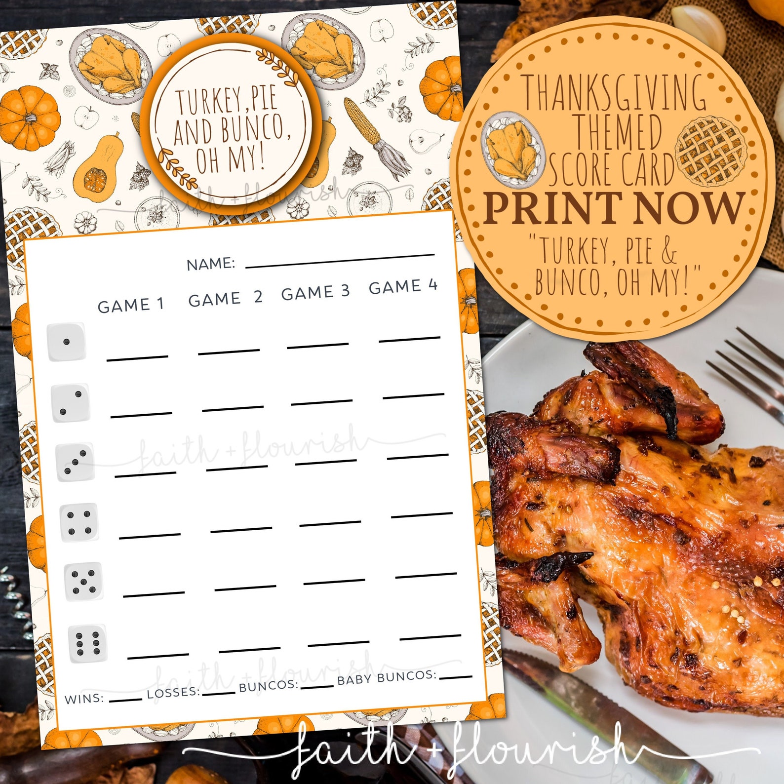 Printable Thanksgiving Bunco Score Card Sheet, Fall October and ...