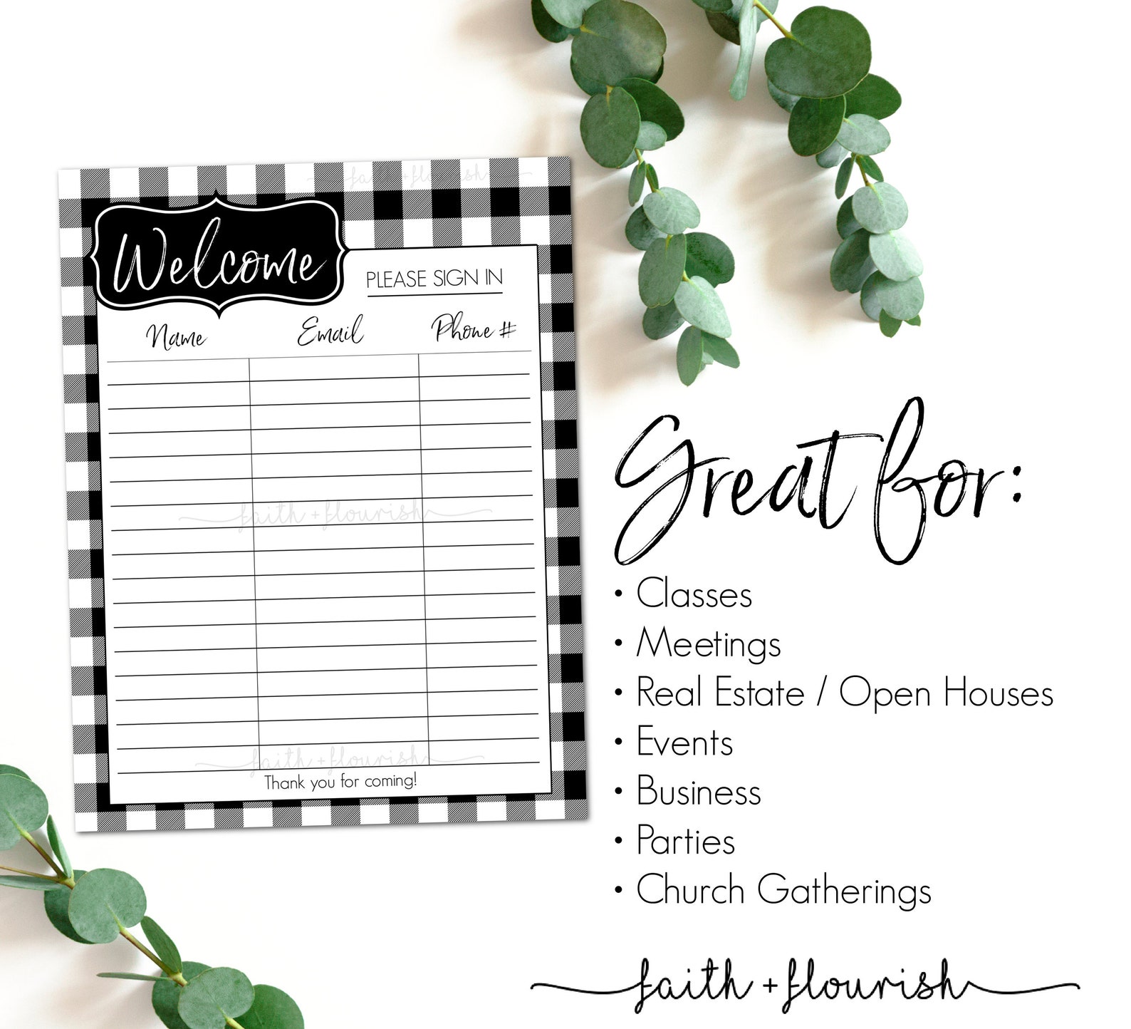 Buffalo Check Sign in Sheet, Modern Business Printable (PDF + JPEG) - Etsy
