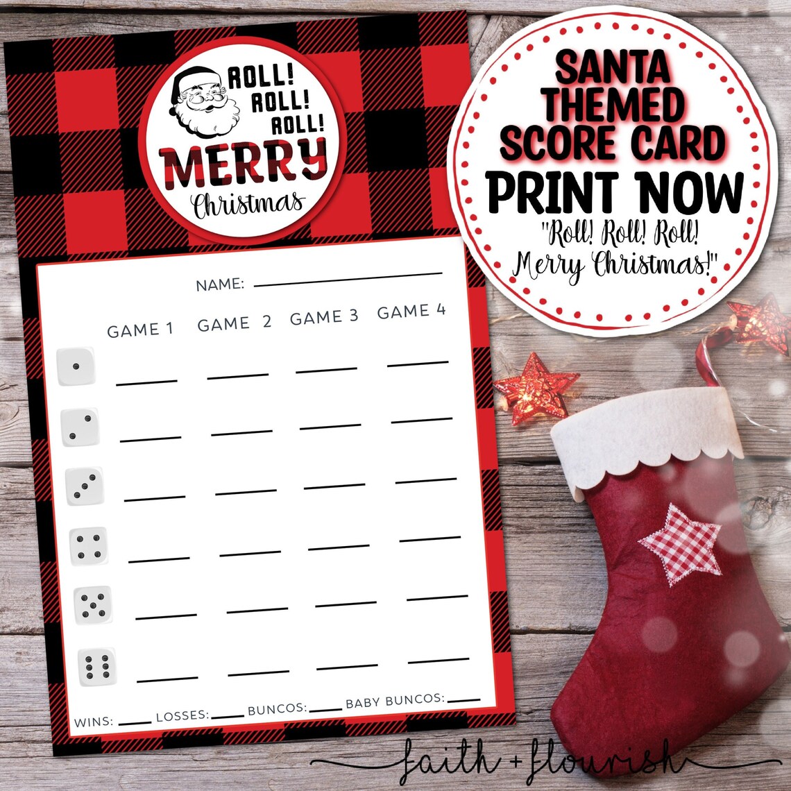 Printable Santa Bunco Score Card Sheet, Red Black Buffalo Check Plaid ...