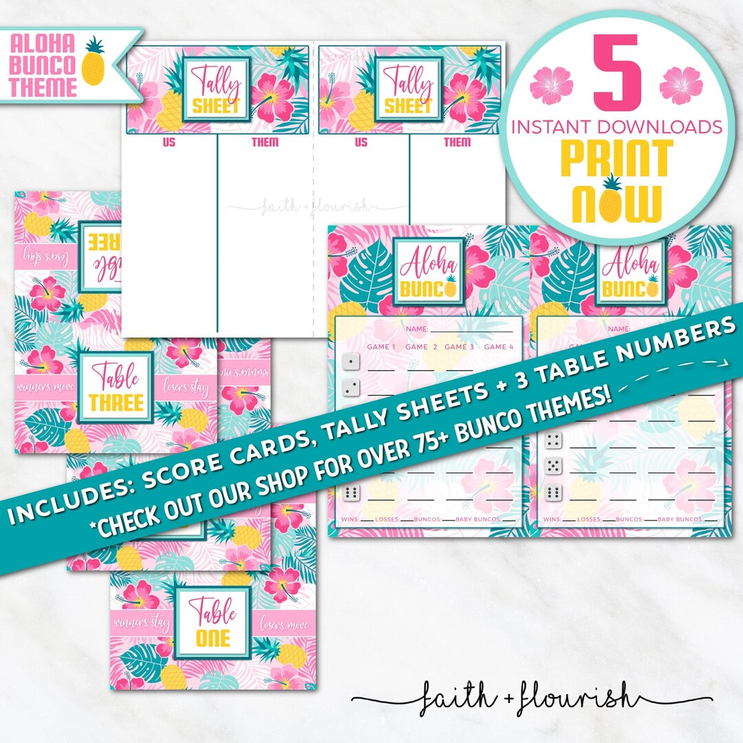 Aloha Bunco Printable Bundle, Tropical Luau Theme (digital Download) - Etsy