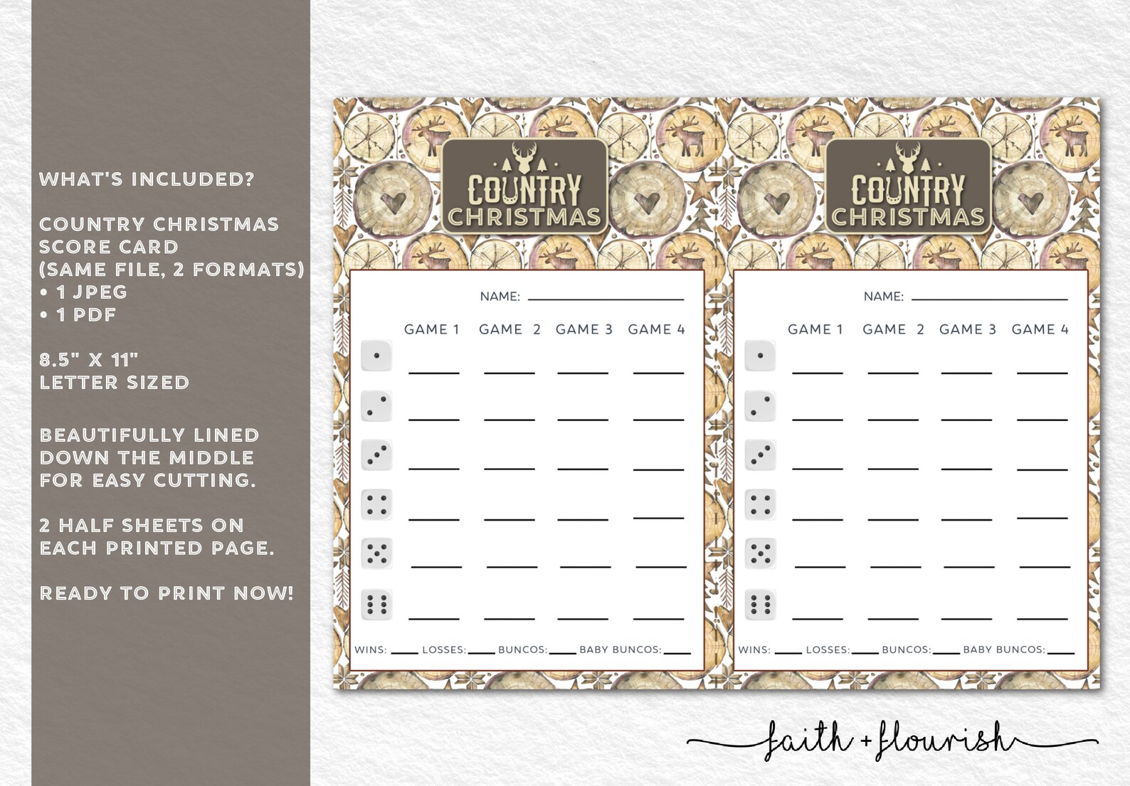 Country Christmas Bunco Score Card, Rustic Holiday Game (printable PDF ...