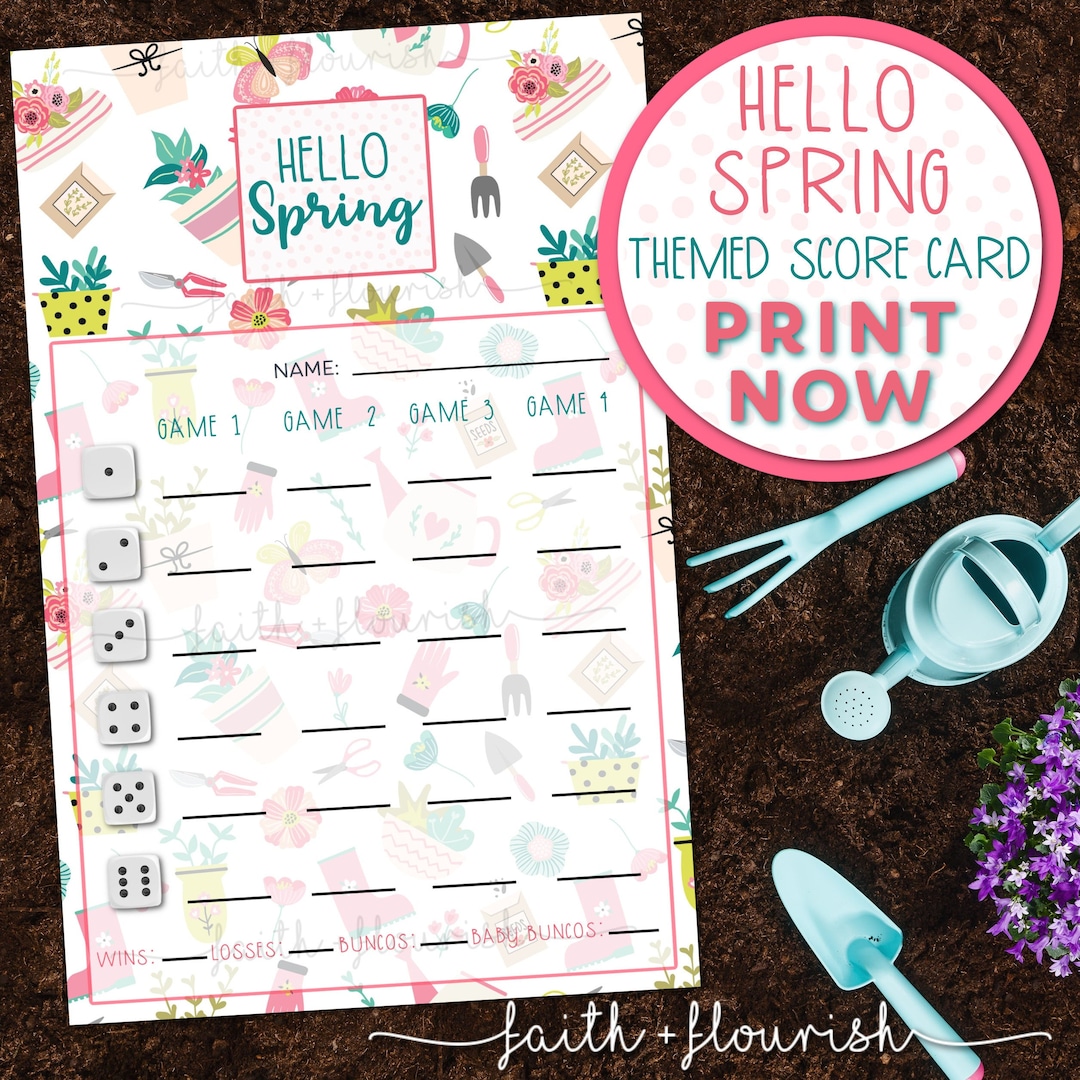 Printable Hello Spring Bunco Score Card Sheet, Garden and Flower Plant ...