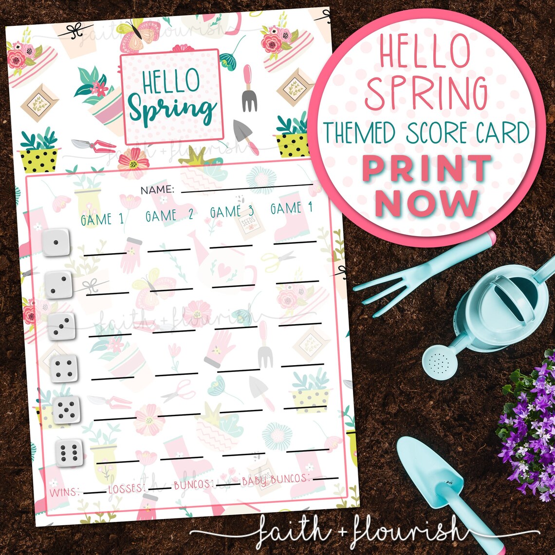 Printable Hello Spring Bunco Score Card Sheet, Garden and Flower Plant ...