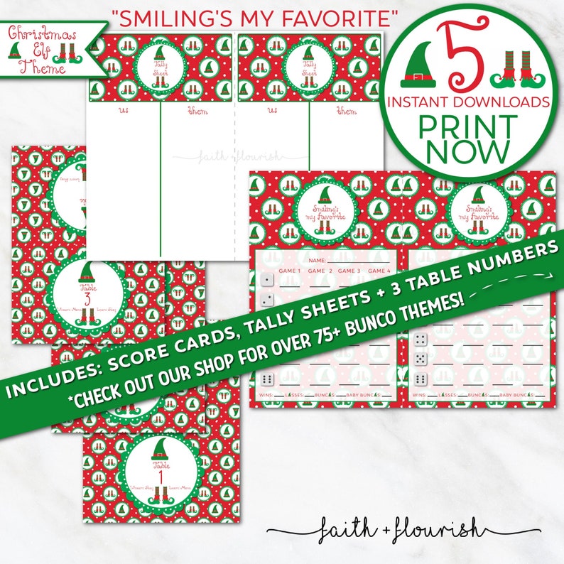 Printable Christmas Elf Bunco Bundle Set, Happy Winter Holiday Bunco ...
