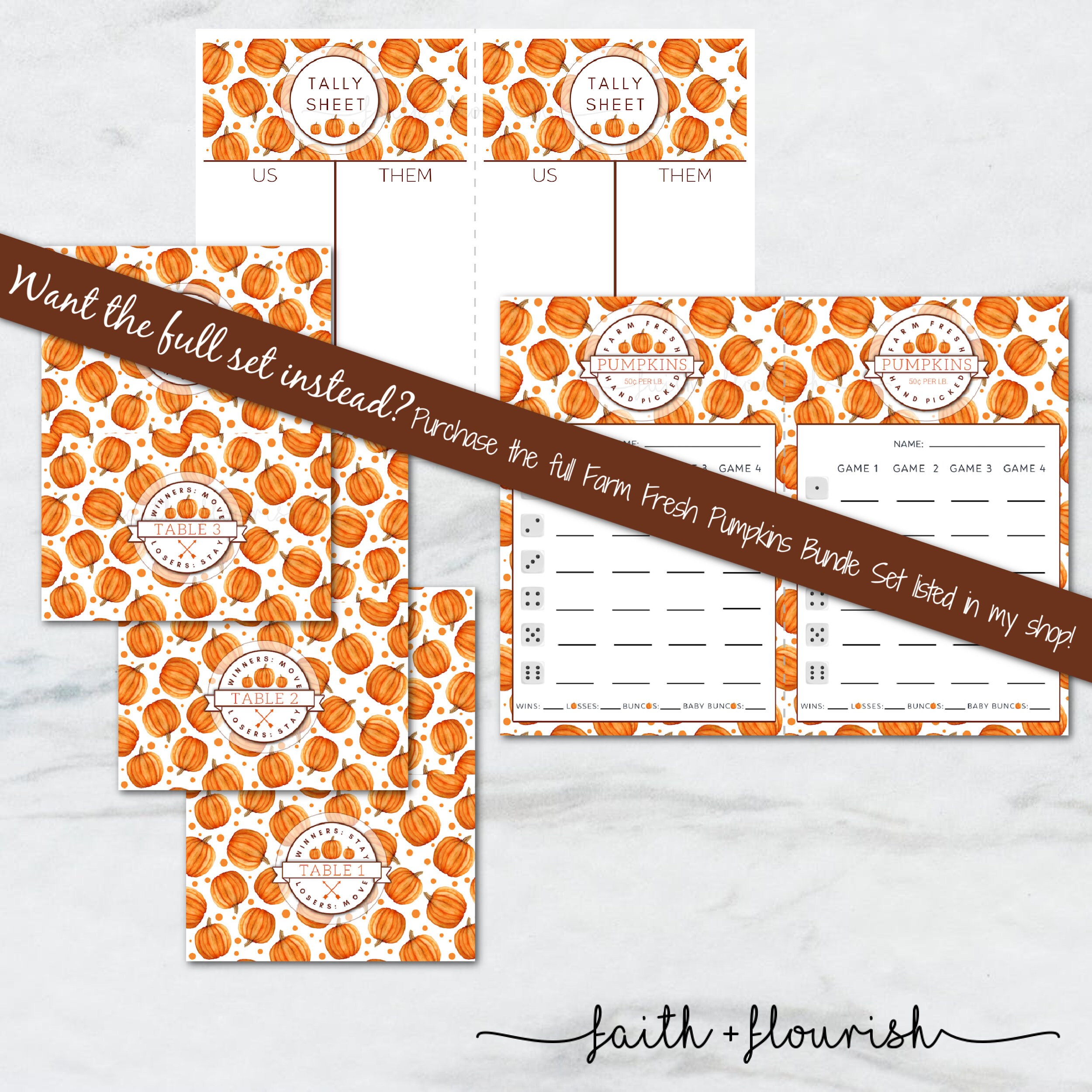 Printable Farm Fresh Pumpkins Bunco Score Card Sheet, Fall and Autumn ...