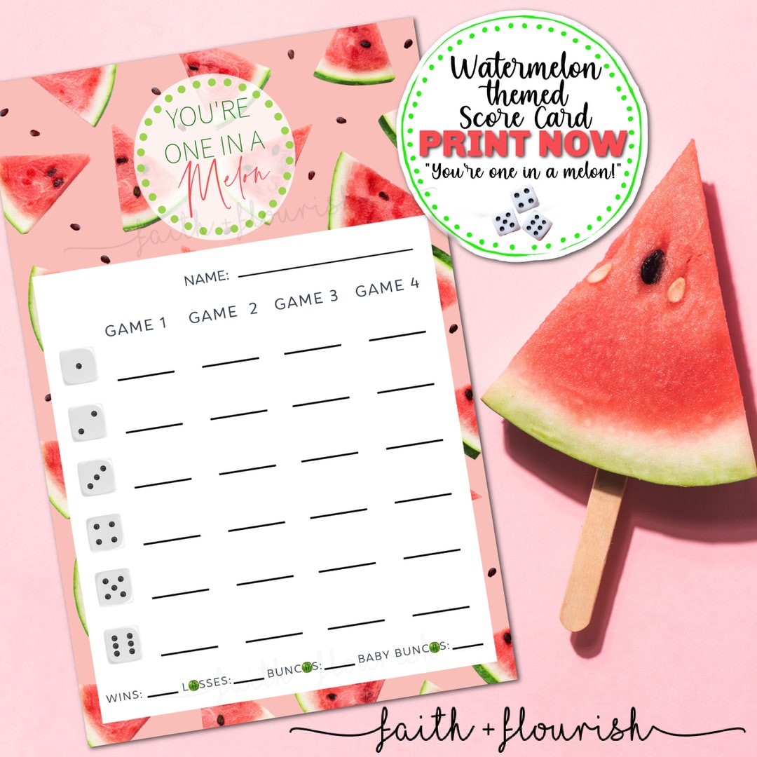 Printable Watermelon Bunco Score Card Sheet, One in a Melon Bunco ...