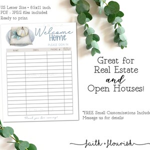 Printable Welcome Home Real Estate and Open House Sign in Sheet, Simple ...