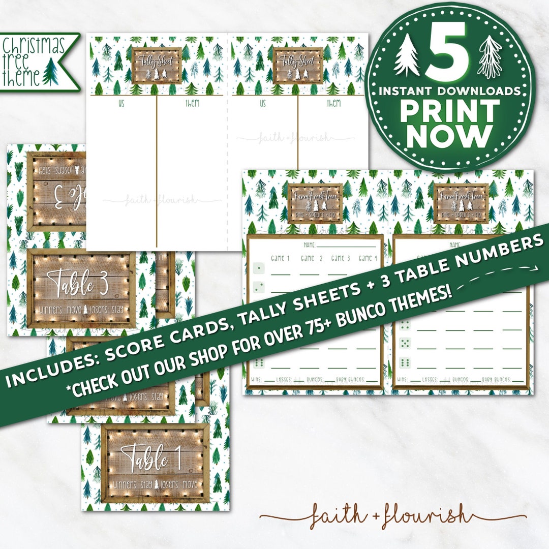 Printable Christmas Tree Bunco Bundle Set, Winter Christmas + December ...